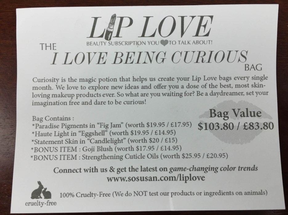 So Susan Lip Love Subscription Review - August 2015 - Hello Subscription