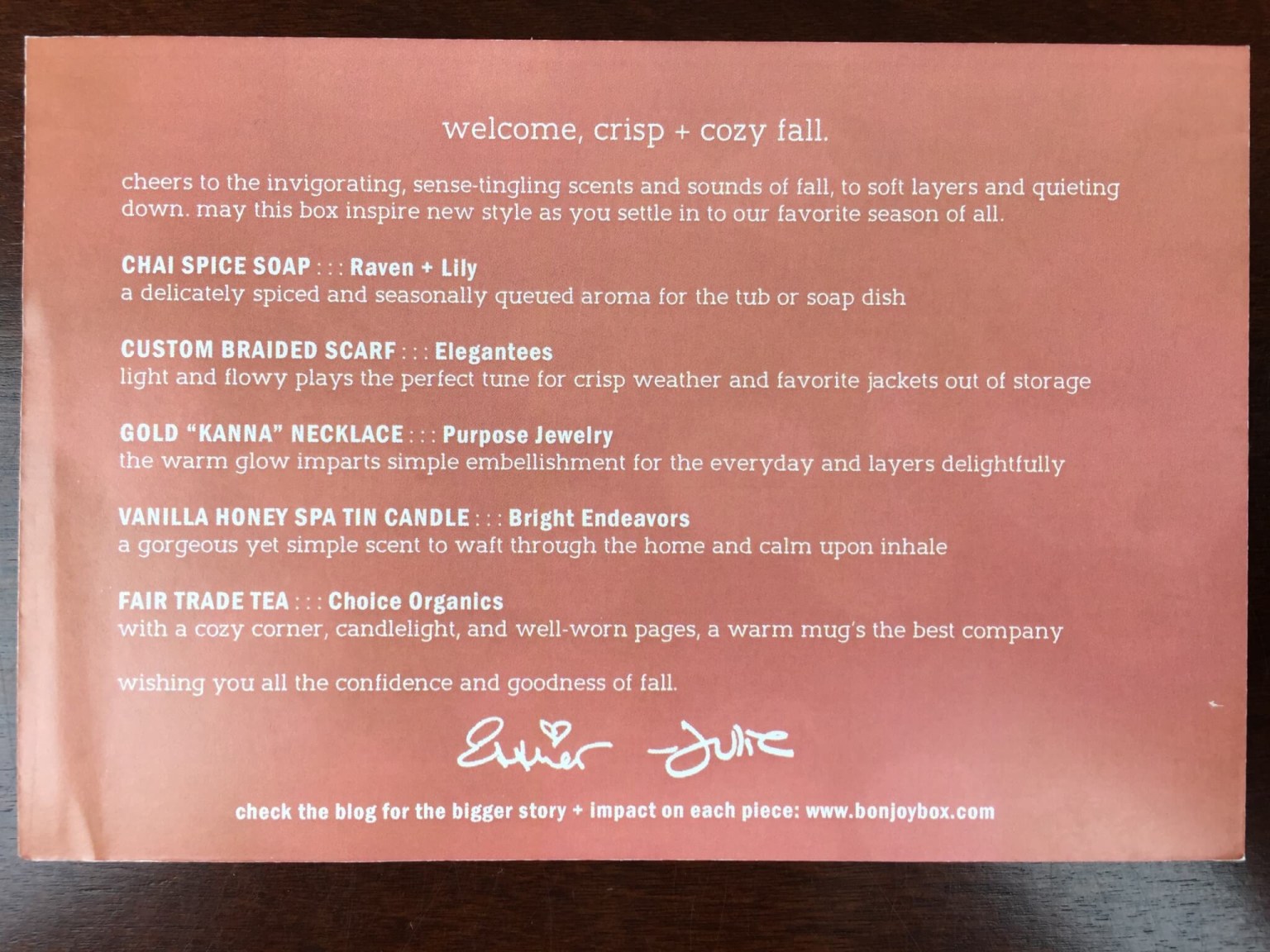 bonJOY Subscription Box Review - Fall 2015 - Hello Subscription