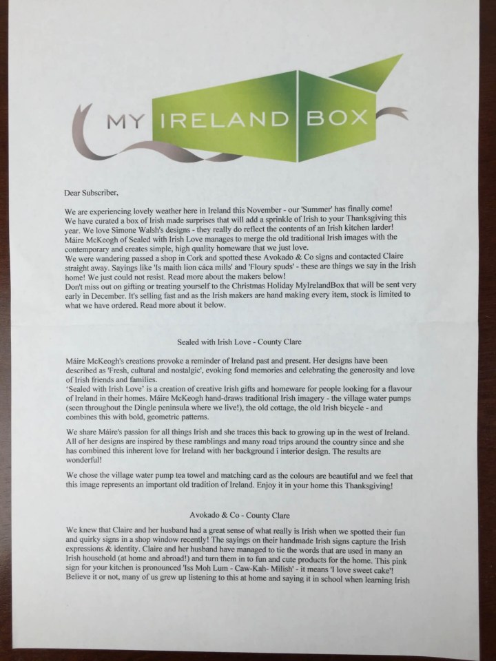 My Ireland Box November 2015 Subscription Box Review - Hello Subscription