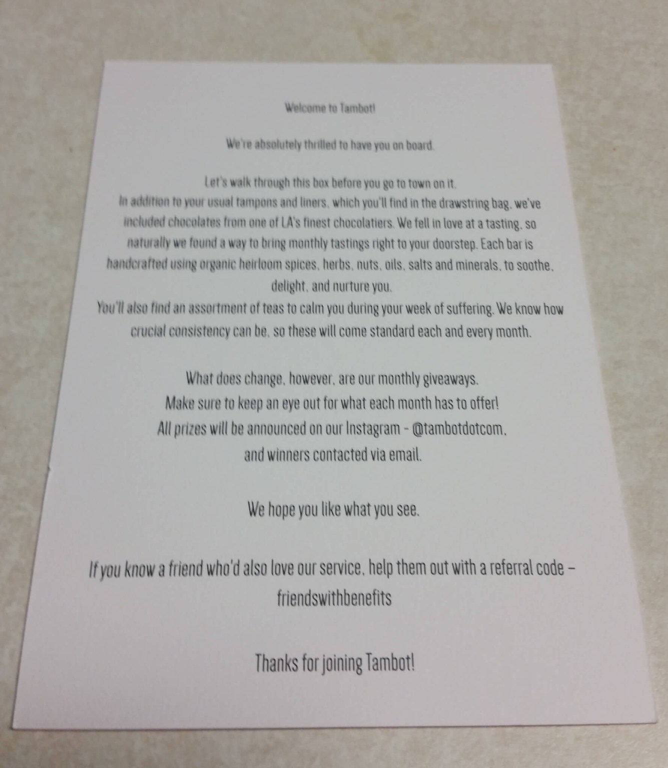 Tambot Subscription Box Review - Hello Subscription