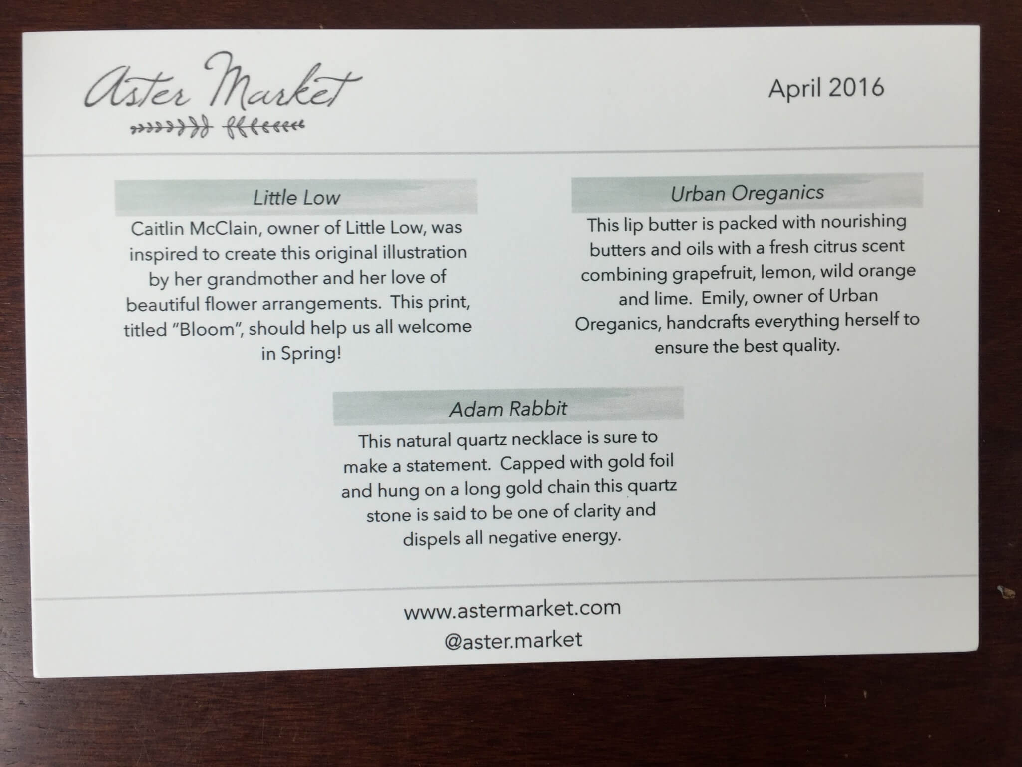 Aster Market April 2016 Subscription Box Review - Hello Subscription
