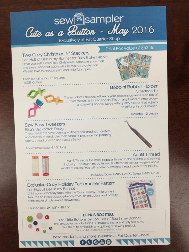 Sew Sampler May 2016 Subscription Box Review - Hello Subscription