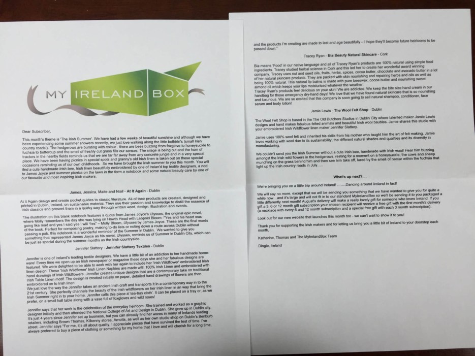 My Ireland Box July 2016 Subscription Box Review - Hello Subscription