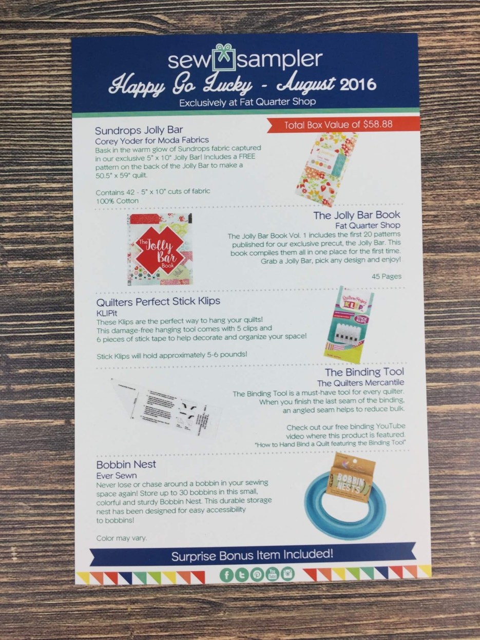 Sew Sampler August 2016 Subscription Box Review - Hello Subscription