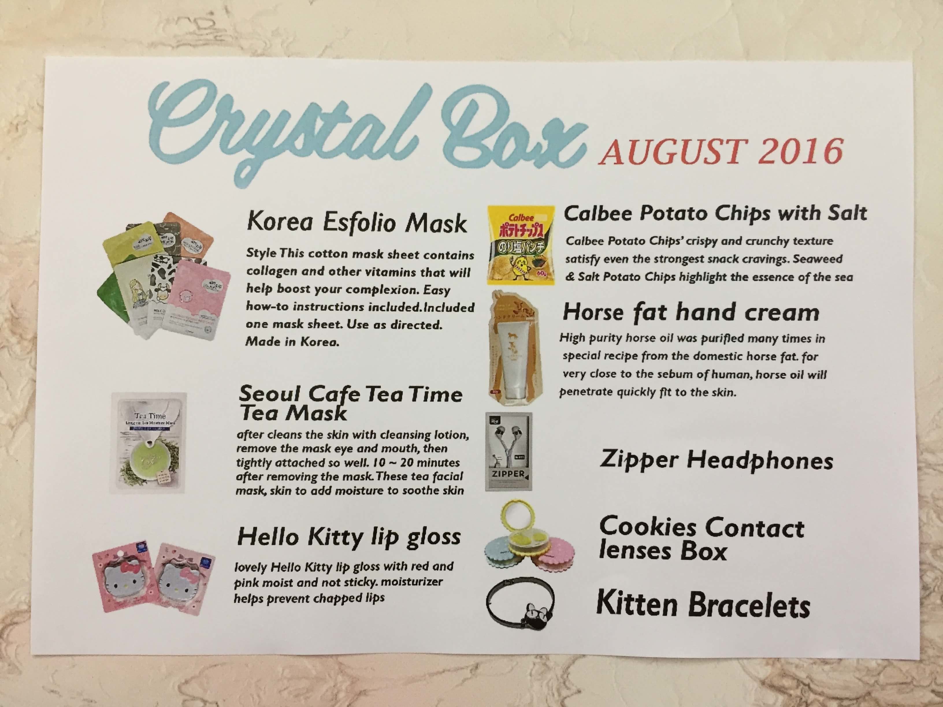 Crystal Box August 2016 Subscription Box Review - Hello Subscription