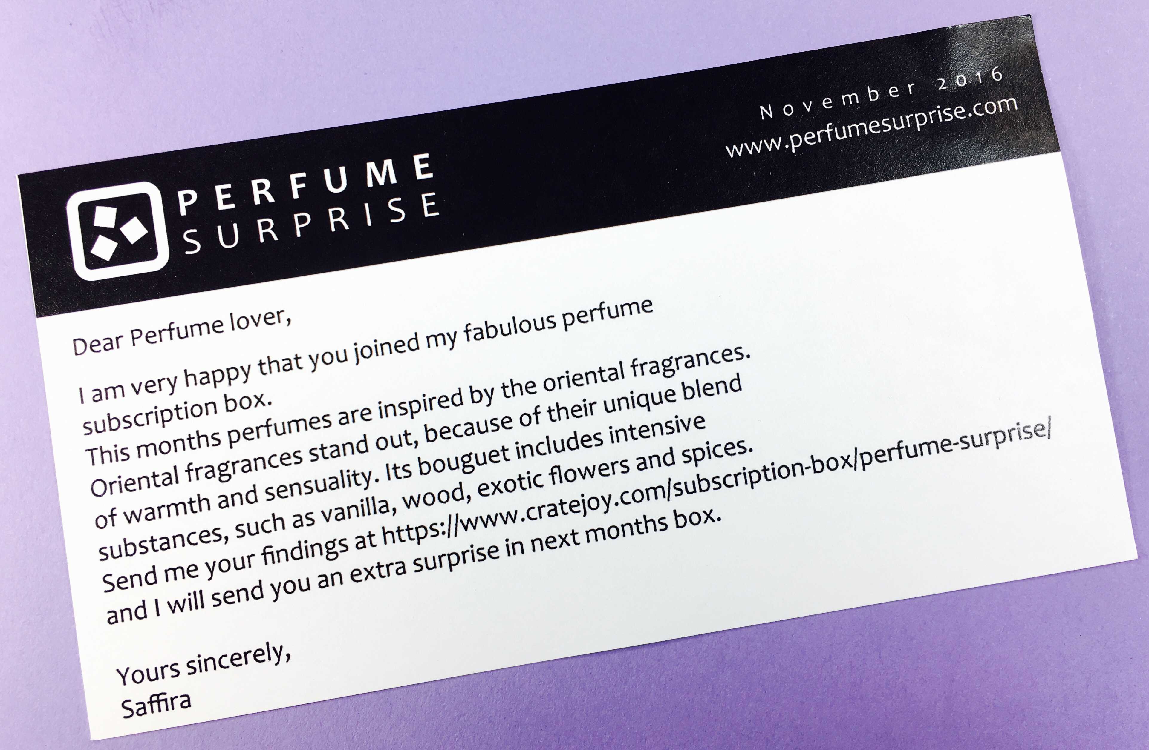 Perfume Surprise November 2016 Subscription Box Review + Coupon ...