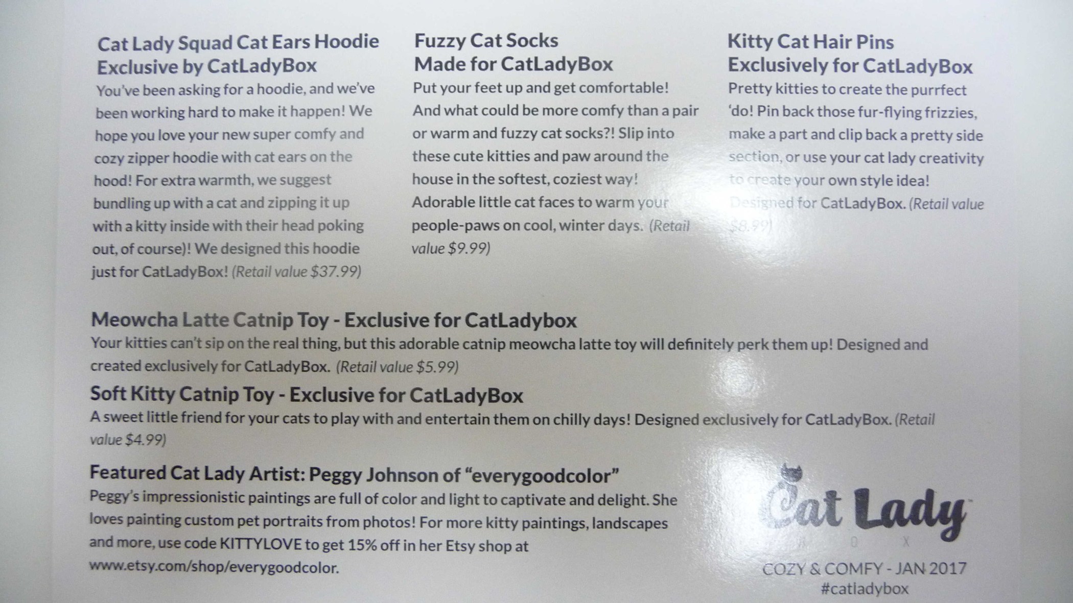 Cat Lady Box January 2017 Subscription Box Review - Hello Subscription