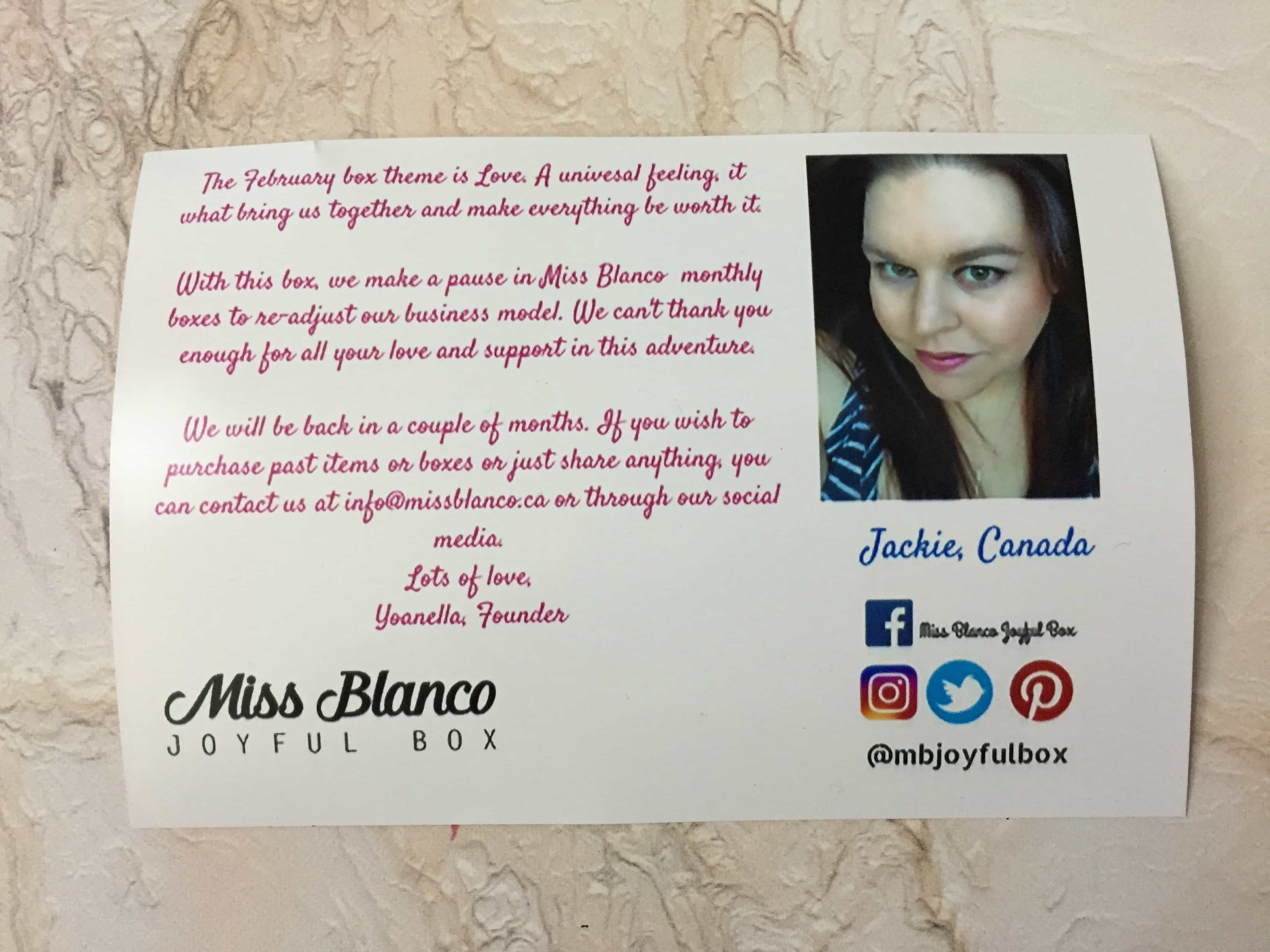 Miss Blanco Joyful Box February 2017 Subscription Box Review + Coupon ...