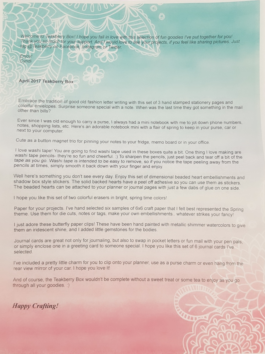 Teakberry Box April 2017 Subscription Box Review - Hello Subscription