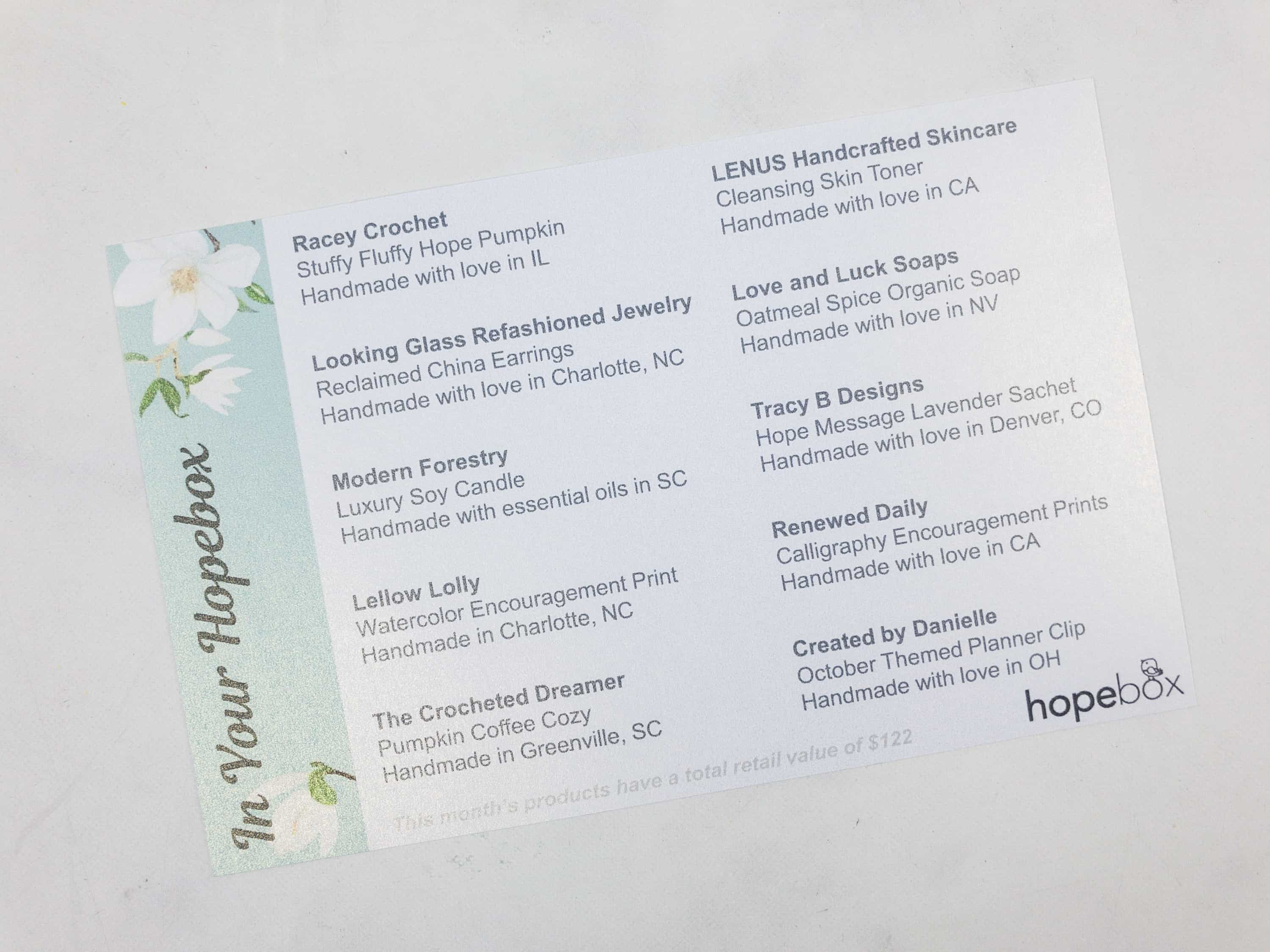 Hopebox October 2017 Subscription Box Review - Hello Subscription