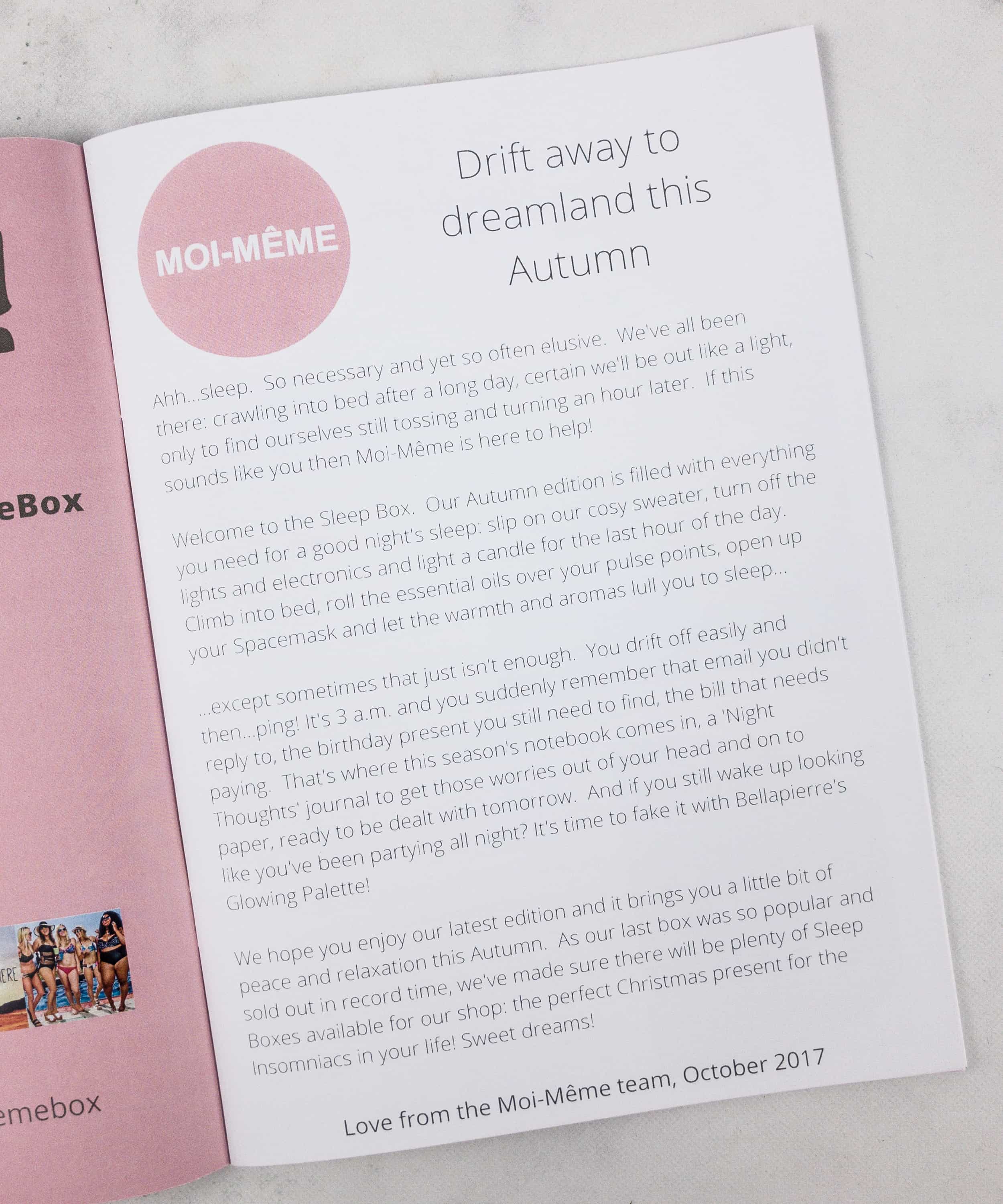 Moi-Même Autumn 2017 Subscription Box Review - The Sleep Box - Hello ...