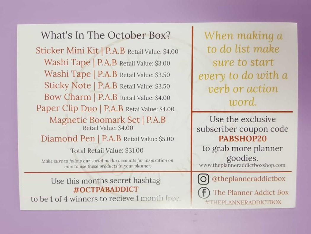 The Planner Addict Box October 2017 Subscription Box Review - Hello ...