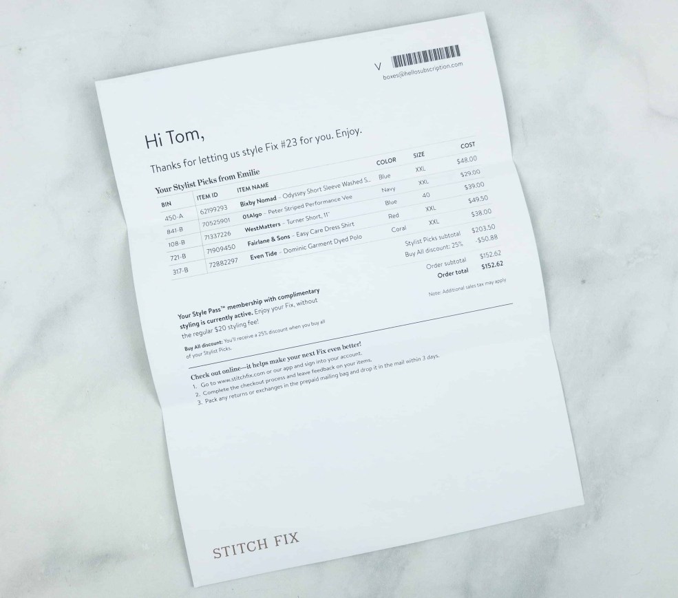 Stitch Fix Men August 2018 Review - hello subscription