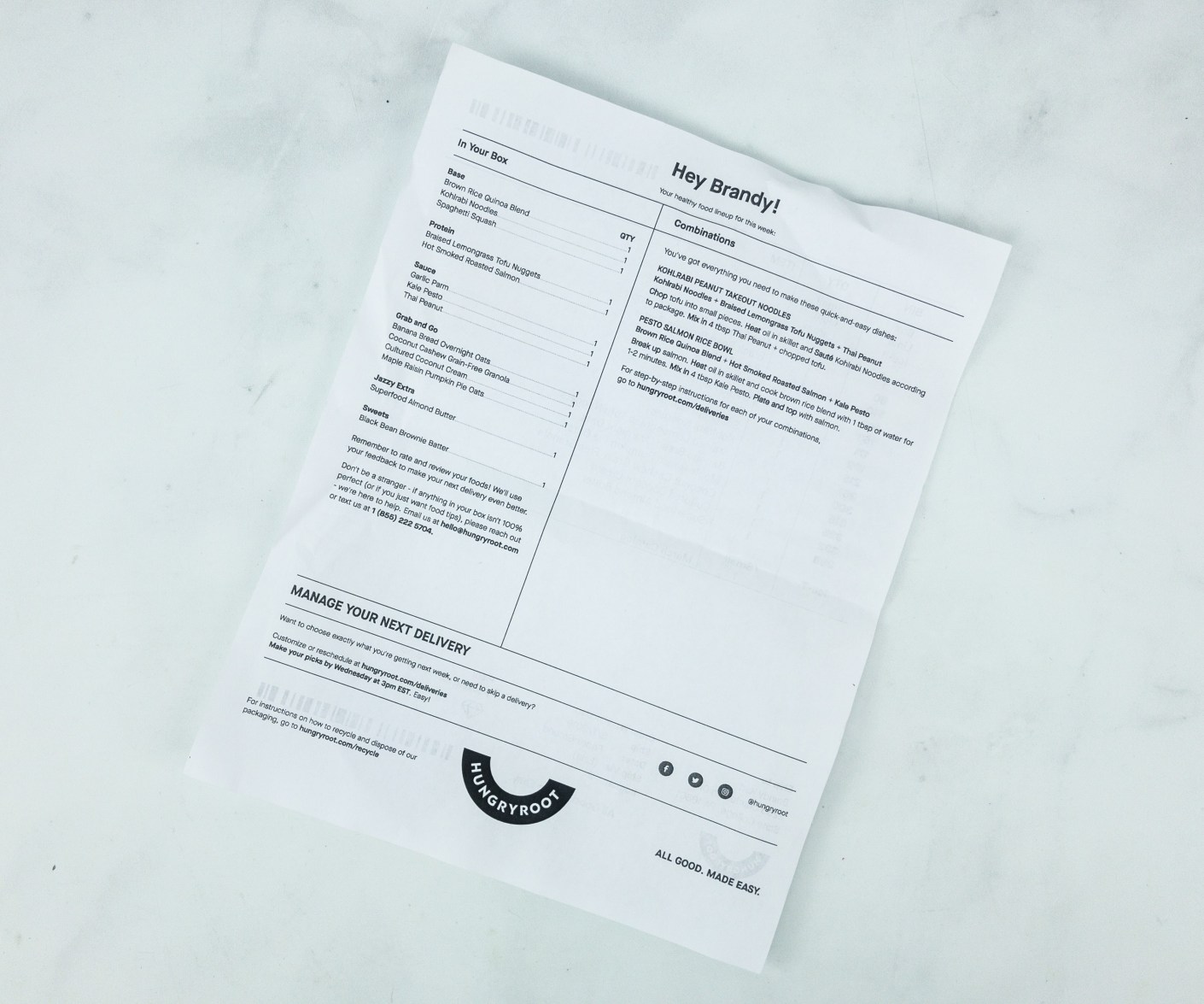 Hungryroot March 2019 Review - Hello Subscription