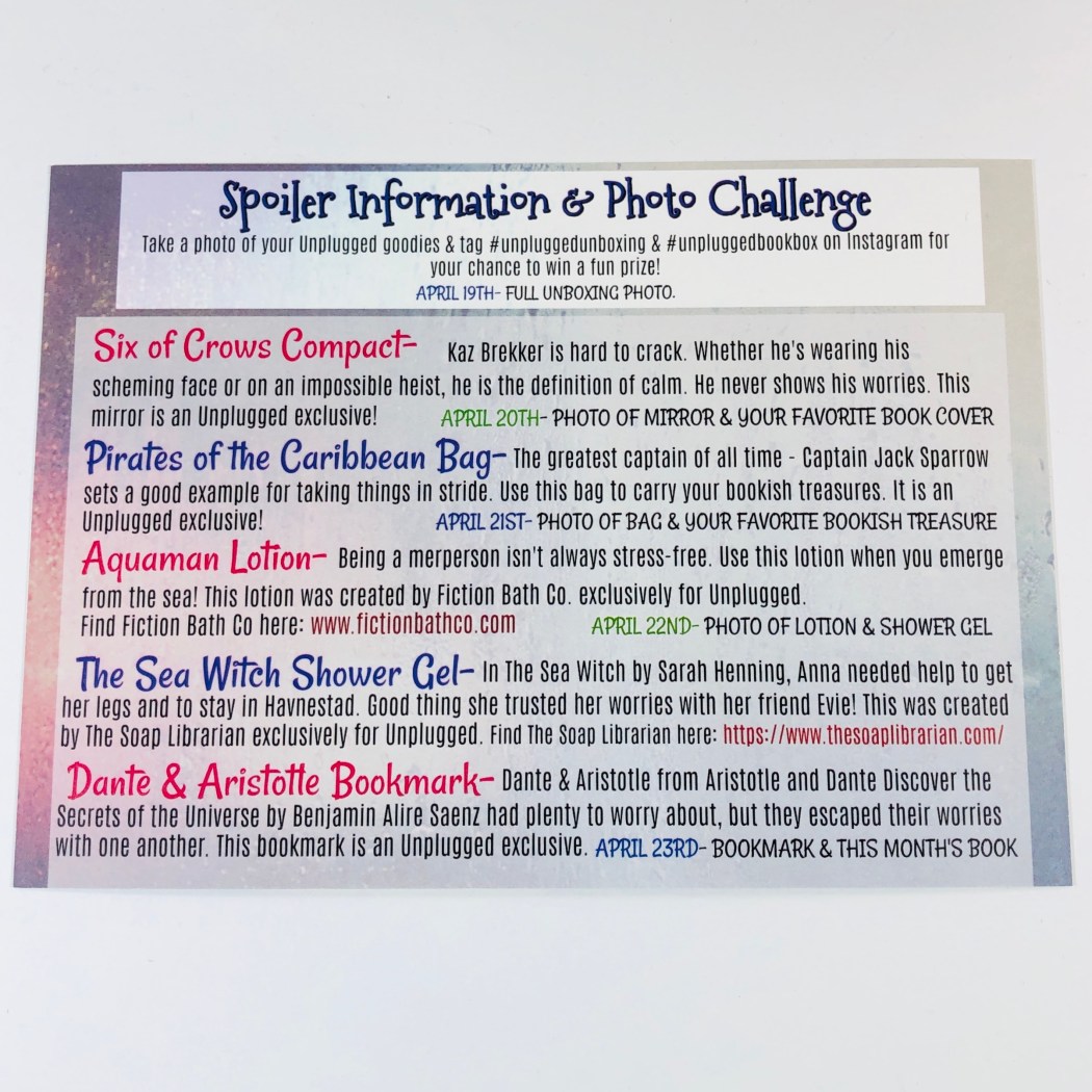 Unplugged Book Box Young Adult April 2019 Subscription Box Review ...