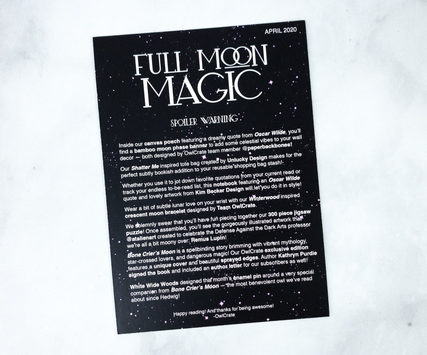 OwlCrate April 2020 Subscription Box Review + Coupon - FULL MOON MAGIC - Hello Subscription