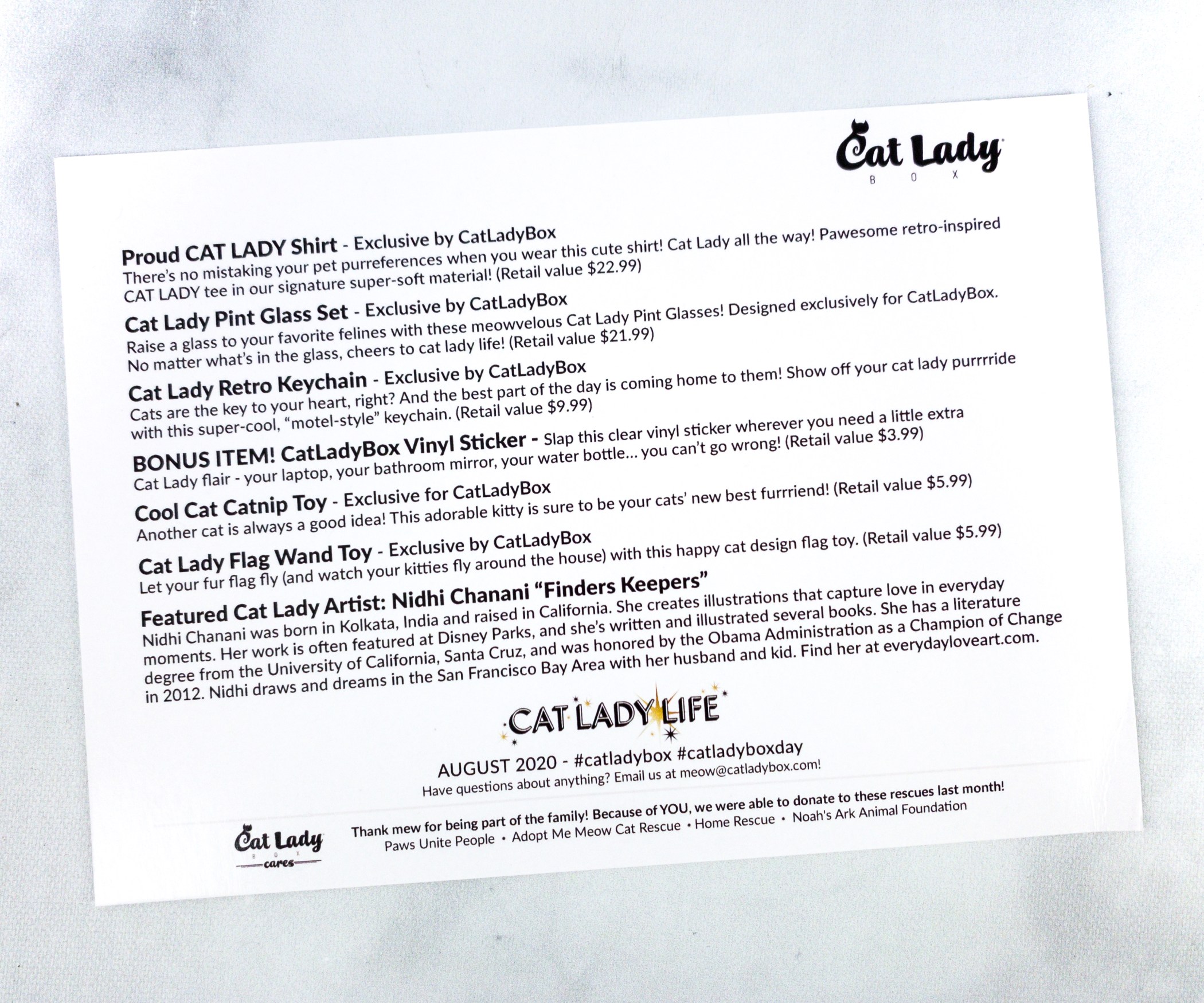 Cat Lady Box August 2020 Subscription Box Review - CAT LADY LIFE ...
