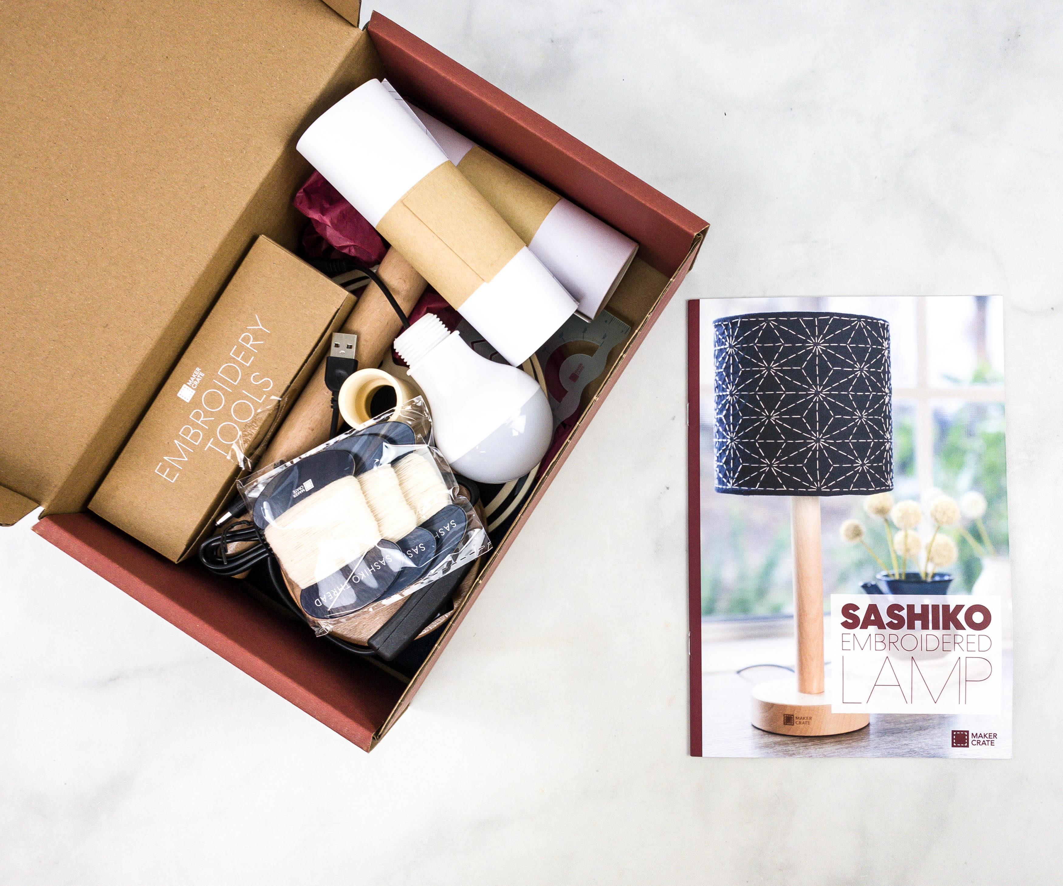 Maker Crate Review + Coupon - SASHIKO EMBROIDERED LAMP - Hello Subscription