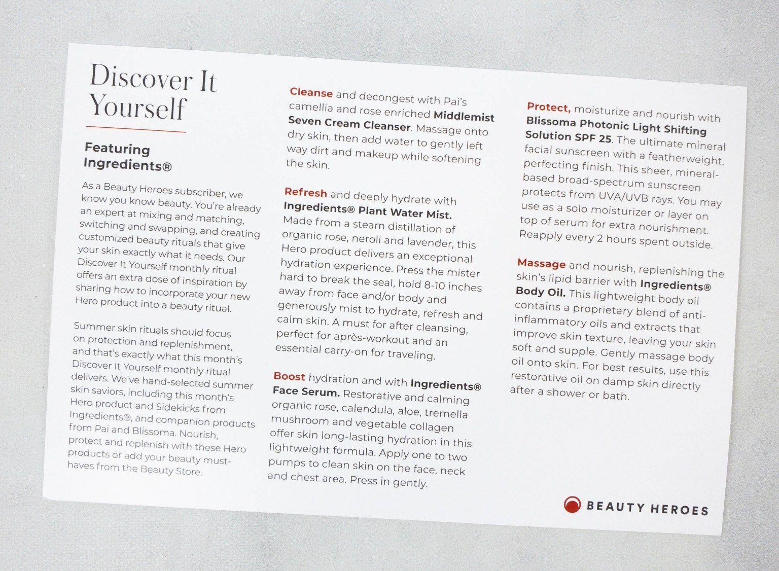 Beauty Heroes August 2021 Review: INGREDIENTS® - Hello Subscription